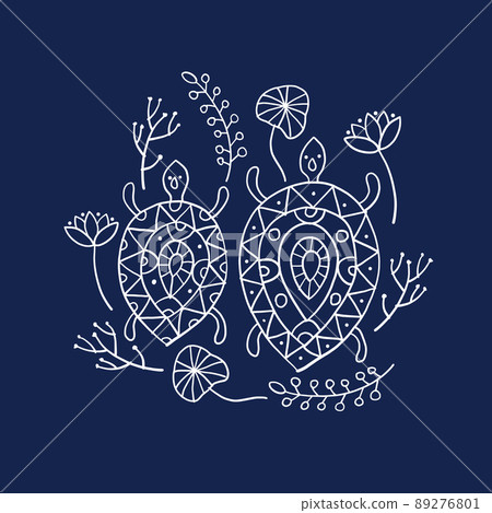 Cute Turtle family in ethnic ornament style.... - Stock Illustration ...