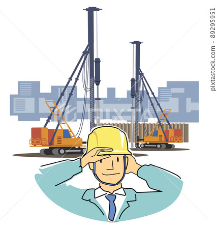 Foundation work with a pile driver - Stock Illustration [89295951] - PIXTA