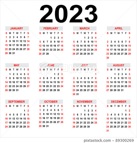 Calendar 2023. Week starts on Sunday. Basic grid - Stock Illustration ...