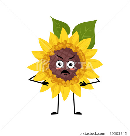 Sunflower character with angry emotions, grumpy... - Stock Illustration ...