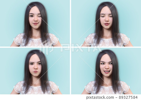 Various facial expressions of the girl (wink,... - Stock Illustration ...