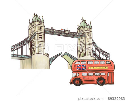 London Bridge and London Bus - Stock Illustration [89329983] - PIXTA