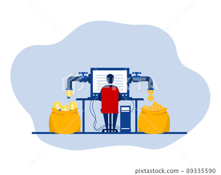 businessman making money through computer... - Stock Illustration ...