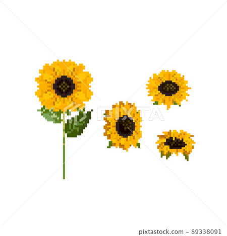 Pixel art set of sunflower. - Stock Illustration [89338091] - PIXTA