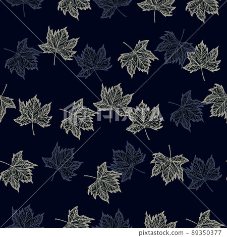 Leaves maple engraved seamless pattern. Vintage... - Stock Illustration [89350377] - PIXTA