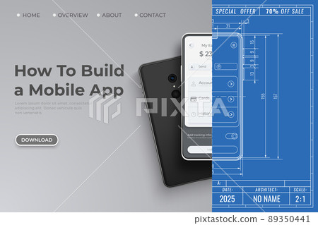 A technical drawing of a phone with a mobile... - Stock Illustration ...