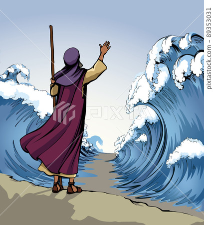 Moses with the staff at the sea. Vector drawing - Stock Illustration ...