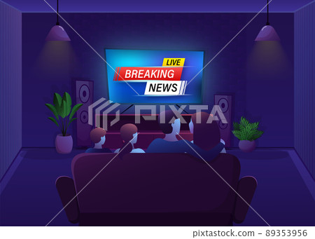 Illustration with living room news. Cartoon... - Stock Illustration ...