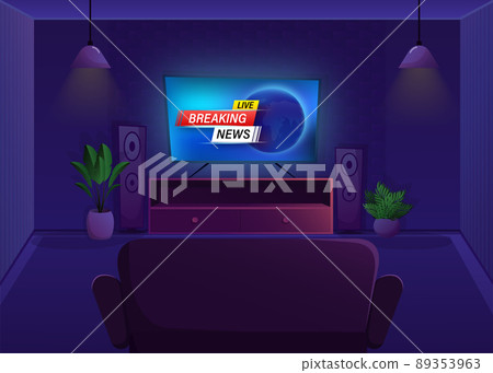 Illustration with living room news. Cartoon... - Stock Illustration ...