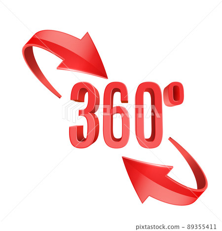 Red glossy 3D arrow 360 sing. Arrow vector icon. - Stock Illustration ...