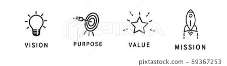 mission vision icon, value company purpose,...-插圖素材 [89367253] - PIXTA圖庫