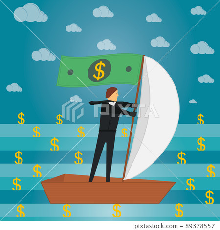 A businessman is sailing on a boat with a sail.... - Stock Illustration ...