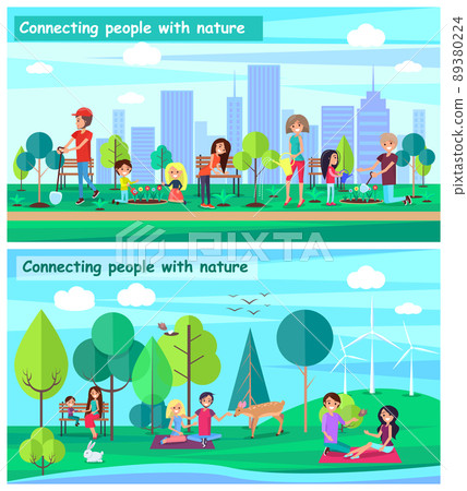 Connecting People with Nature Set Posters Vector - Stock Illustration ...