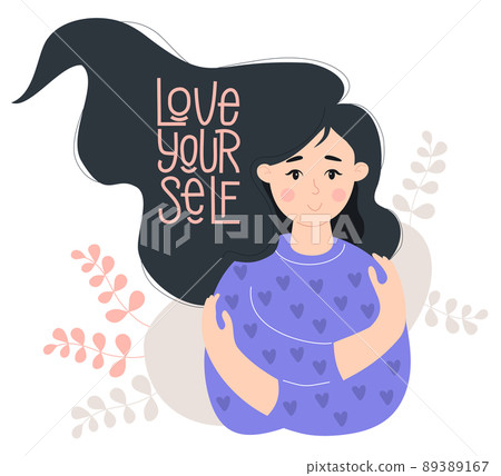 Love yourself. Pretty woman with hairstyle...-插圖素材 [89389167] - PIXTA圖庫