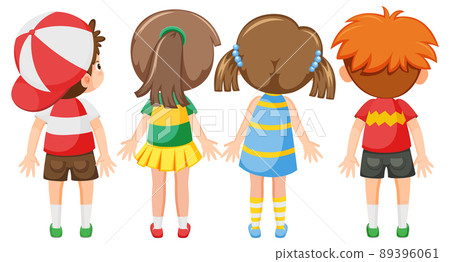Back of little kids cartoon characters - Stock Illustration [89396061 ...