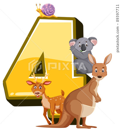 Different four animals attached to number four - Stock Illustration ...
