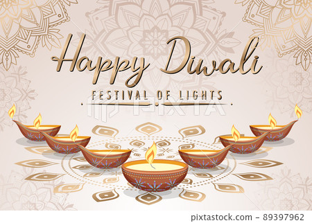 Happy Diwali festival of lights poster - Stock Illustration [89397962 ...
