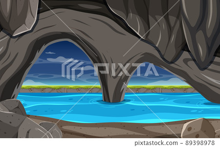Inside cave landscape in cartoon style - Stock Illustration [89398978 ...