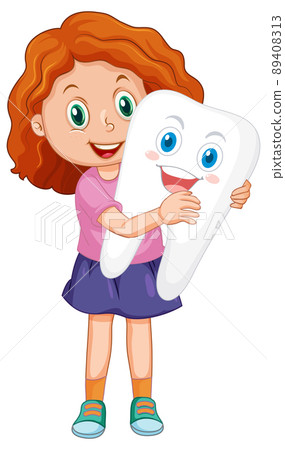 Happy kid holding a big tooth on white background - Stock Illustration ...