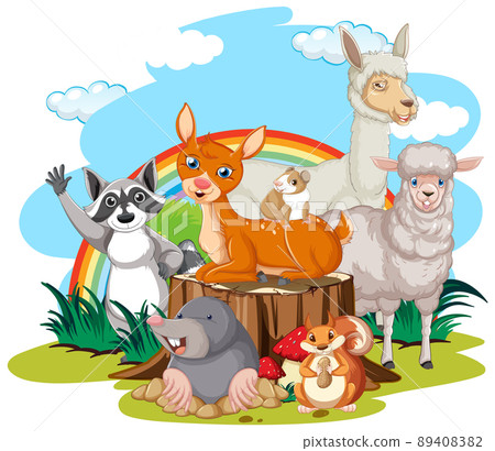 Scene with many animals in garden - Stock Illustration [89408382] - PIXTA
