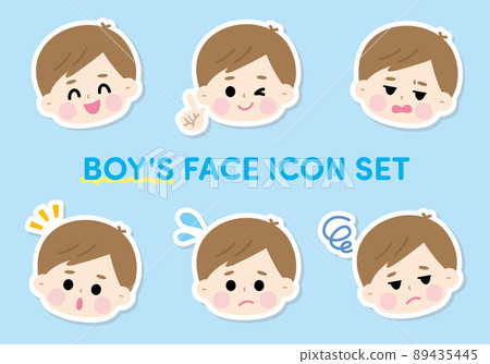 Boy's face, white border, facial expression... - Stock Illustration ...