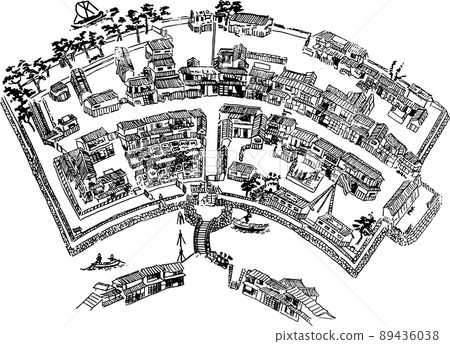 Dejima line drawing - Stock Illustration [89436038] - PIXTA