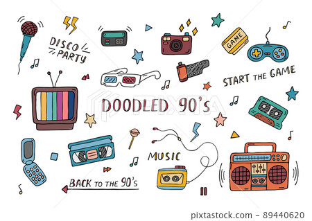 Doodled 90s vector set. Collection of retro... - Stock Illustration ...