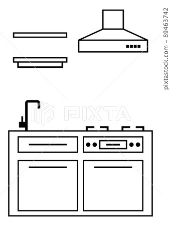 Mini kitchen line drawing - Stock Illustration [89463742] - PIXTA
