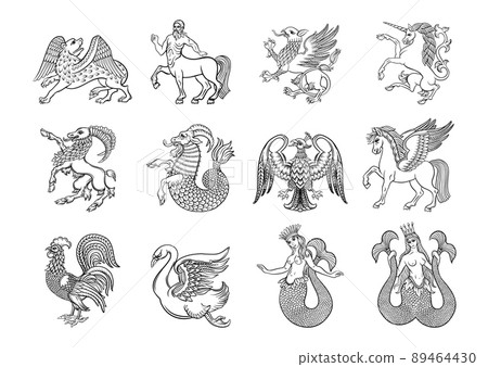 Heraldic mythical animals and creatures. - Stock Illustration [89464430 ...