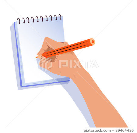 Top view illustration of hand writing in notebook - Stock Illustration ...