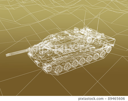 battle tank on sand wire frame ,3d rendering - Stock Illustration ...