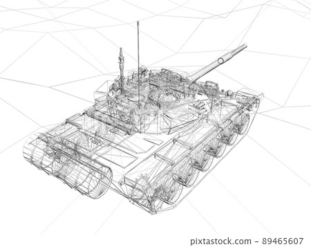 battle tank on sand wire frame ,3d rendering - Stock Illustration ...