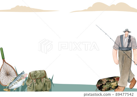 Fishing frame watercolor png - Stock Illustration [89477542] - PIXTA