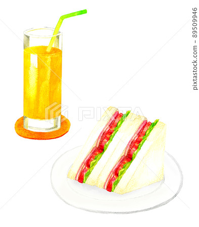 BLT sandwich and orange juice hand-painted... - Stock Illustration ...