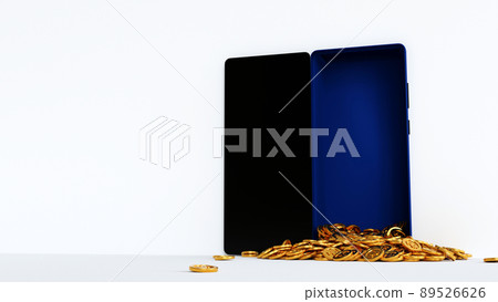 Gold coin overflow from smartphone display,... - Stock Illustration ...
