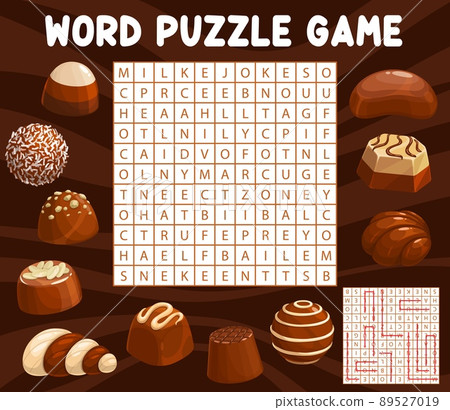 Chocolate candies and sweets word search puzzle... - Stock Illustration ...