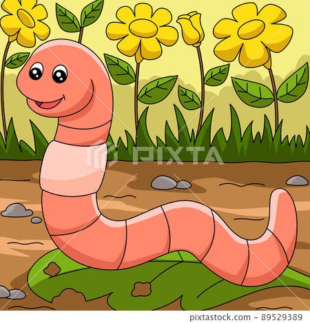 Big Worm Colored Cartoon Farm Illustration - Stock Illustration ...