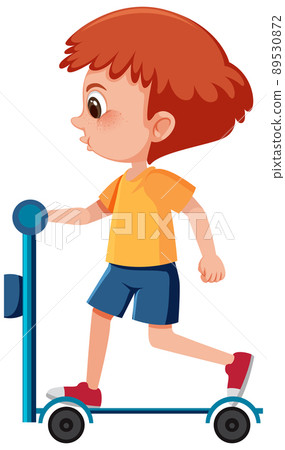 A boy standing on scooter cartoon character - Stock Illustration ...