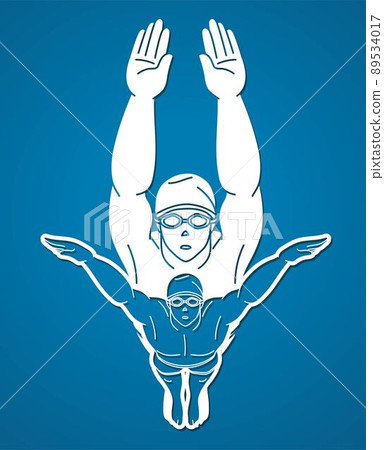 People Swimming Swimmer Action Together Cartoon...-插圖素材 [89534017 ...