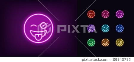 Outline neon crazy emoji icon. Glowing neon... - Stock Illustration ...