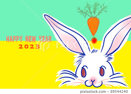 Hand-painted cute white rabbit pop New Year's card - Stock Illustration ...