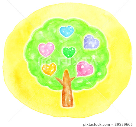Heart tree (yellow background) - Stock Illustration [89559665] - PIXTA