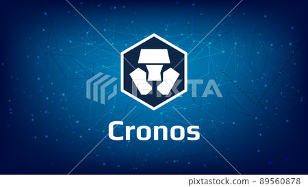 Cronos CRO token symbol on dark blue polygonal... - Stock Illustration ...