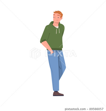 Young Smiling Man with Hands in Pocket in... - Stock Illustration ...