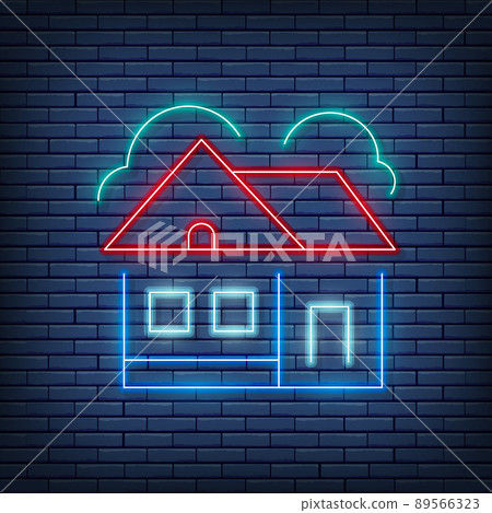 Vector country house, cottage neon sign. Vector... - Stock Illustration ...