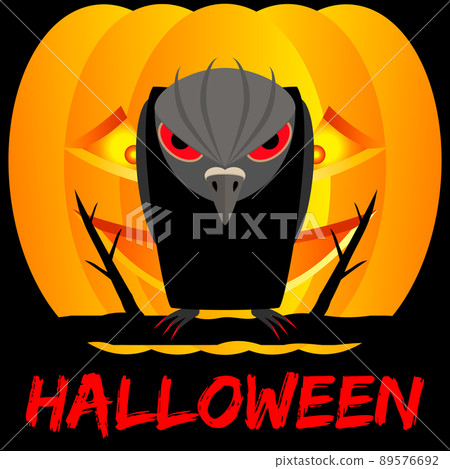 Halloween with raven and pumpkin on black...-插圖素材 [89576692] - PIXTA圖庫