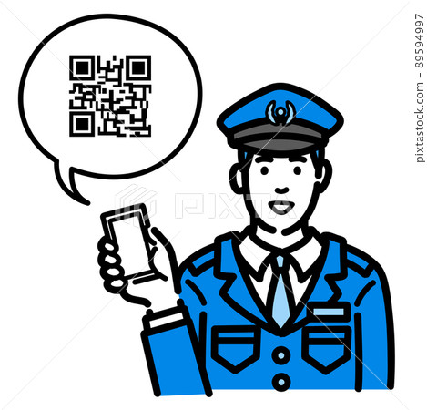 A police officer man holding a smartphone and... - Stock Illustration ...