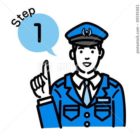 Step 1 A male police officer explaining the... - Stock Illustration ...