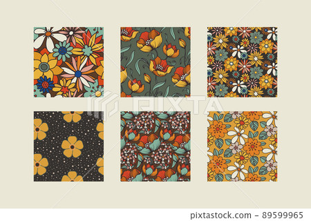 Set of vector retro seamless patterns, inspired... - Stock Illustration ...