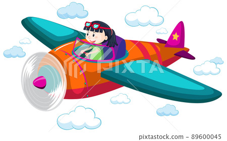 Girl flying cute airplane in the sky - Stock Illustration [89600045 ...